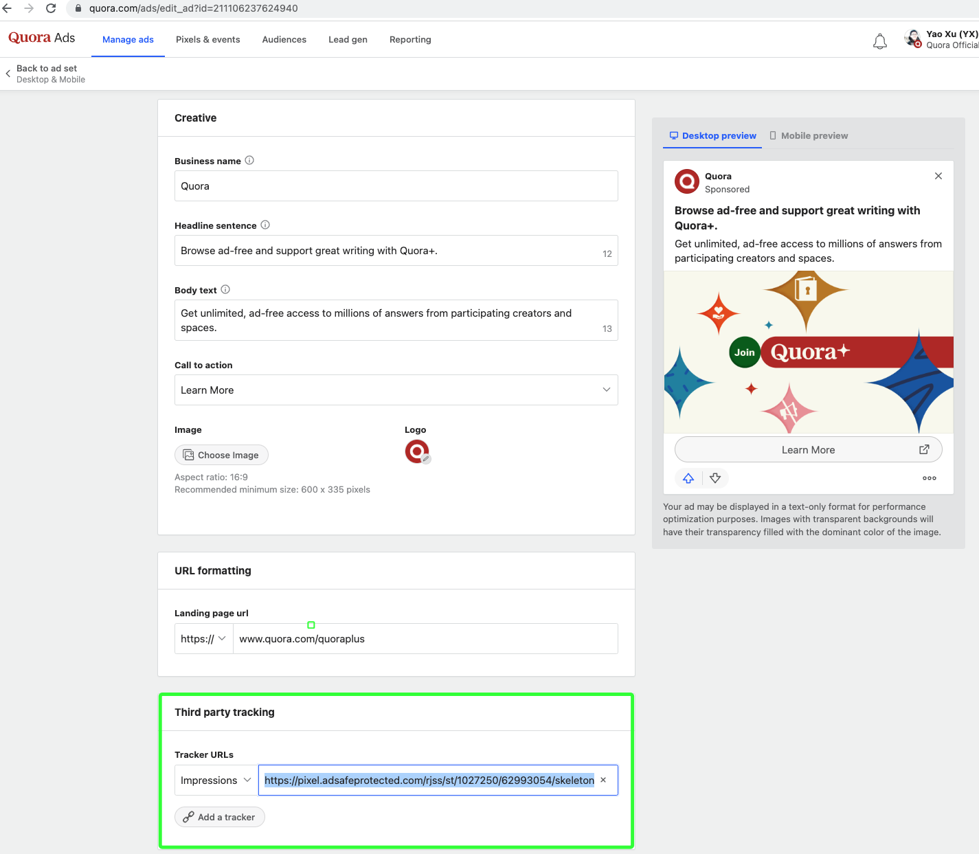Third-Party Pixel Tracking Partners – Quora